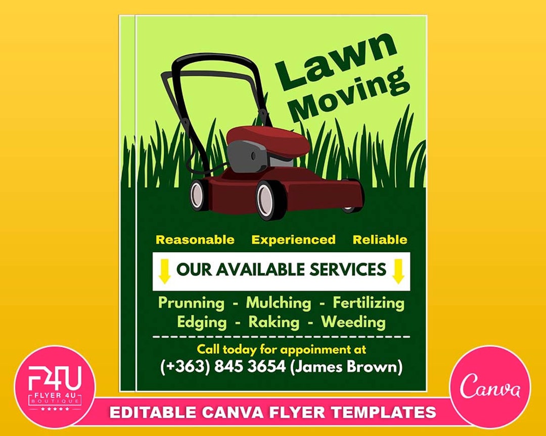 Lawn Mowing Service Flyer Template Free Printable, Customizable