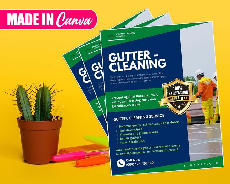 Gutter Cleaning Flyer, DIY Canva Gutter Cleaning Flyer Template 2022 ...