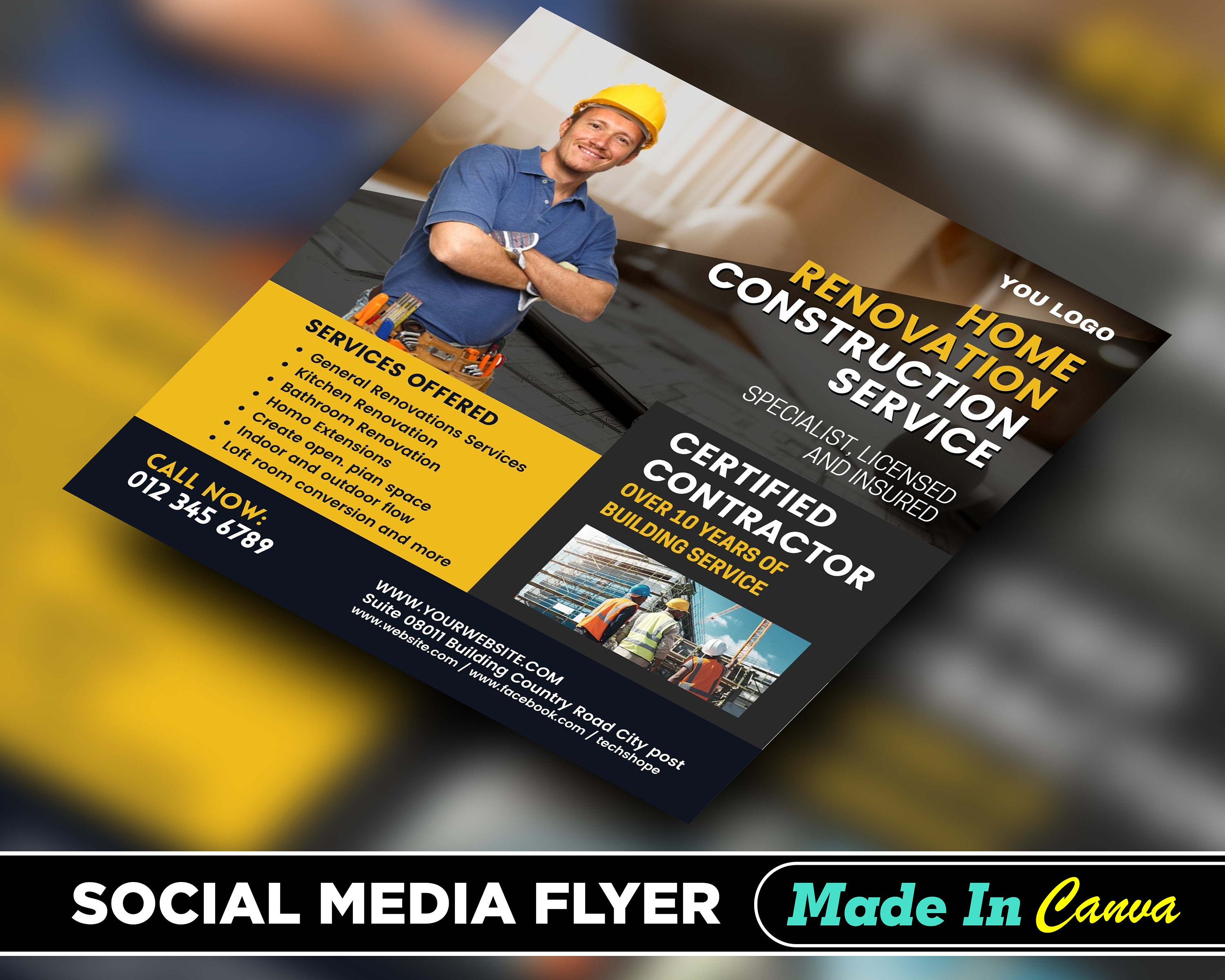 General Contractor Flyer, DIY Canva General Contractor Flyer Template ...