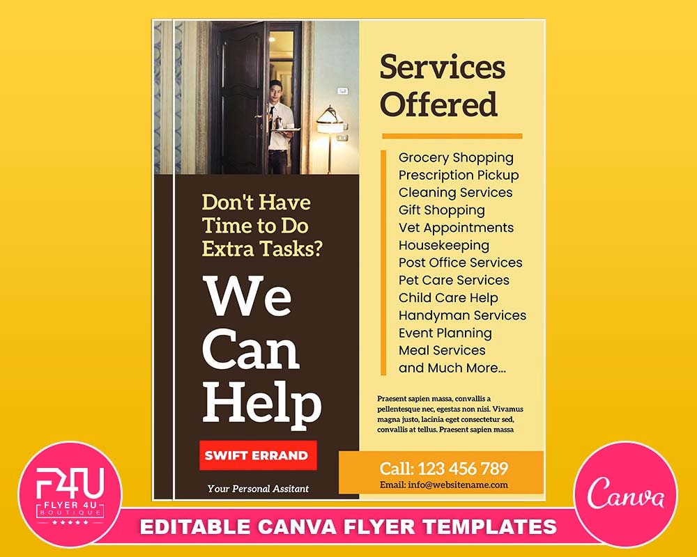 Errand Service Flyer, DIY Canva Errand Service Flyer Template, Editable Canva US Letter Size ...