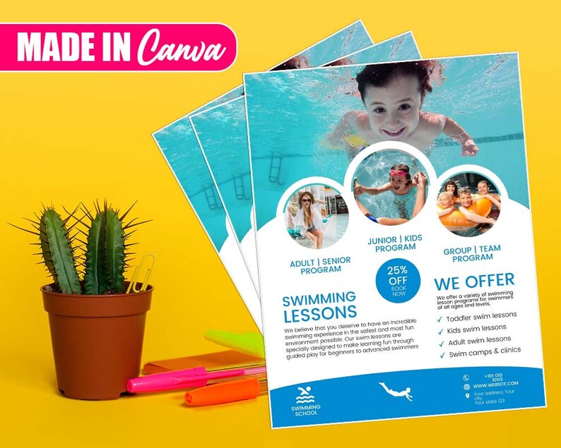 Swim Lessons Flyer, DIY Canva Swim Lessons Flyer Template 2022 ...