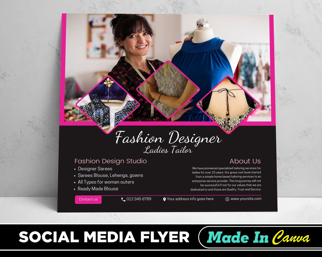 Ladies Tailoring Flyer, DIY Canva Ladies Tailoring Flyer Template, Editable Canva Social Media ...