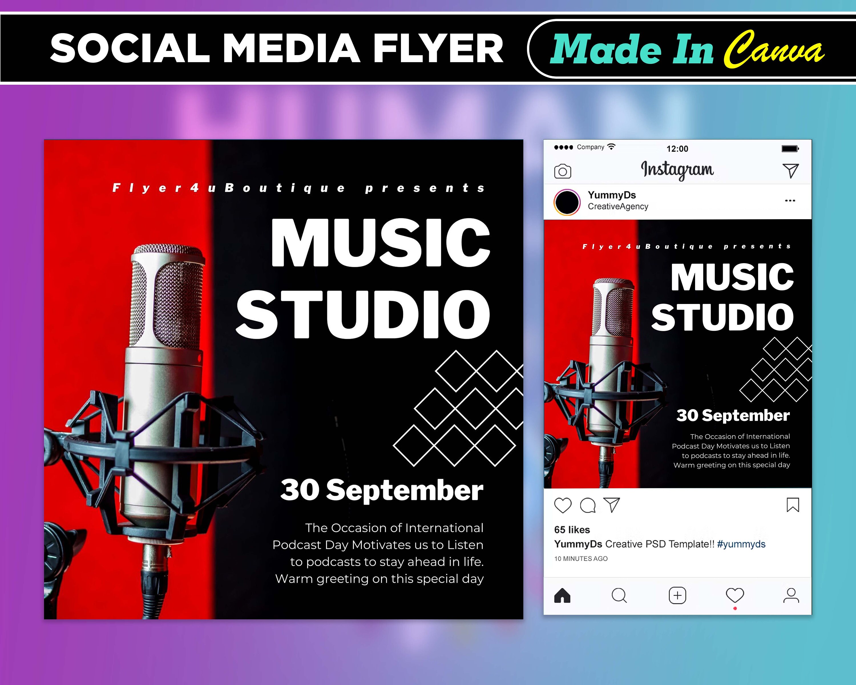 Music Studio Flyer, DIY Canva Music Studio Flyer Template, Editable ...