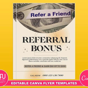 Referral Bonus Flyer, DIY Canva Referral Bonus Flyer, Editable Canva US ...