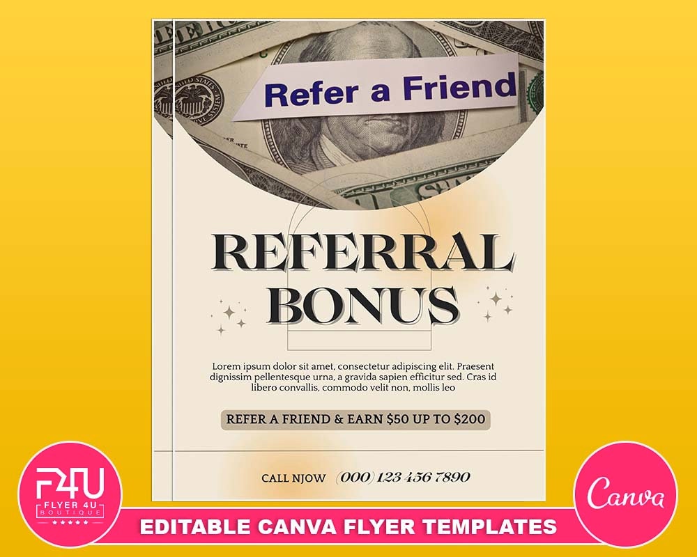 Referral Bonus Flyer, DIY Canva Referral Bonus Flyer, Editable Canva US ...