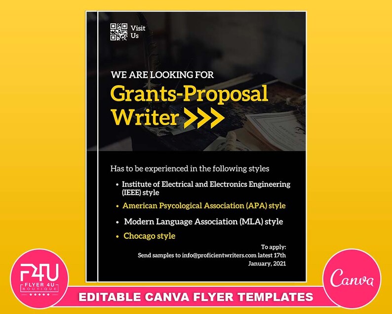 Grant Proposal Writer Flyer, DIY Canva Grant Proposal Writer Flyer ...