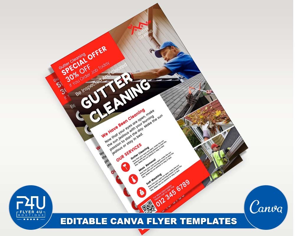 Gutter Cleaning Flyer, DIY Canva Gutter Cleaning Flyer Template 2022 ...