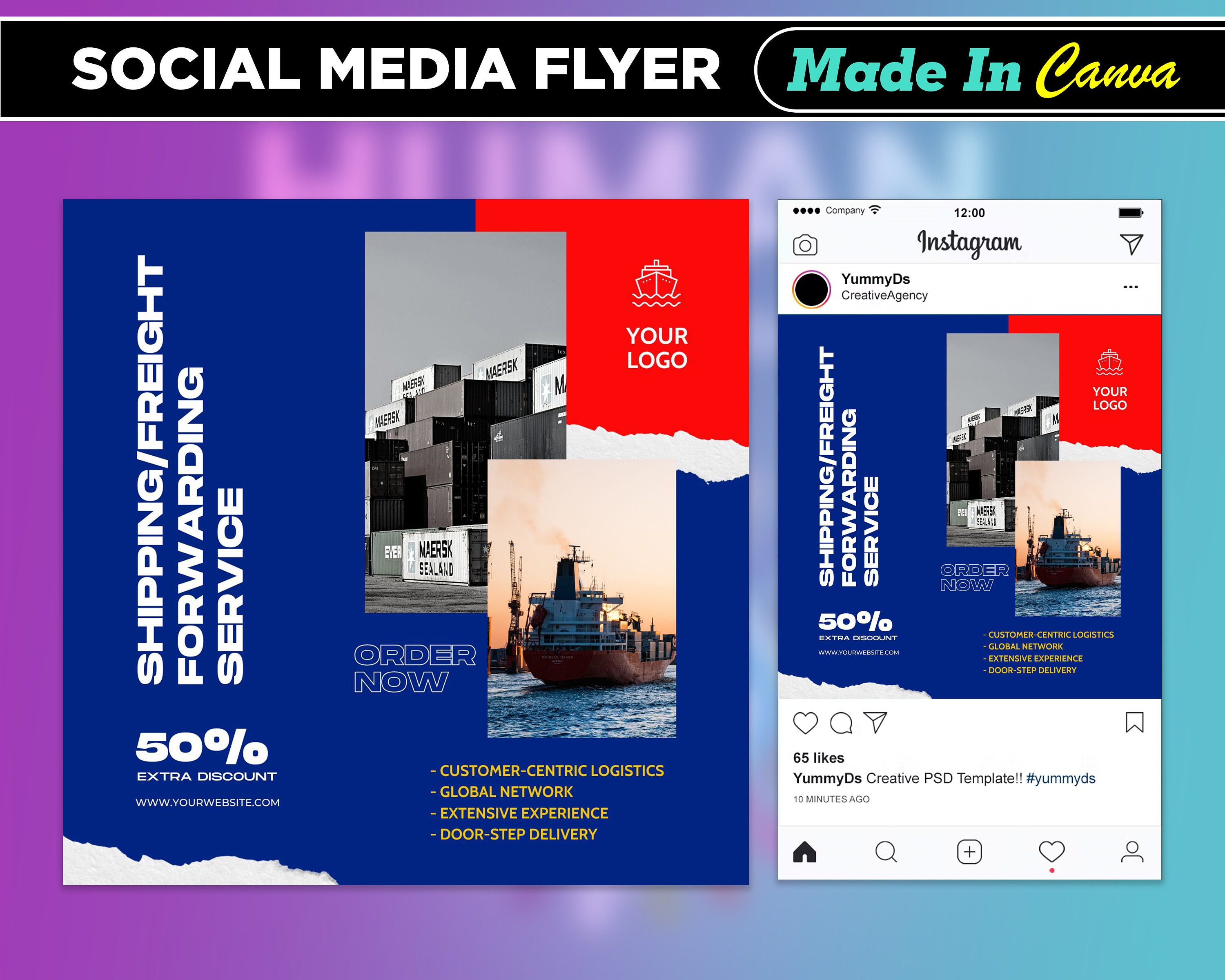 Shipping Freight Forwarding Flyer, DIY Canva Shipping Freight ...