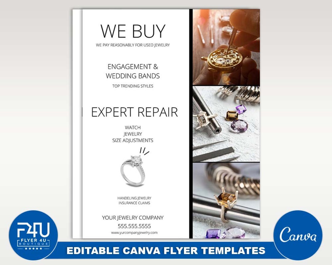 Jewelry Clock Watch Repair Flyer DIY Canva Jewelry Clock - Etsy