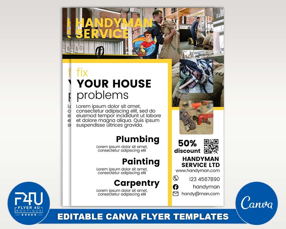Paper & Party Supplies Stationery Handyman Service Flyer Editable Canva ...