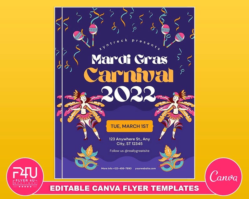 Neon Mardi Gras Flyer DIY Canva Neon Mardi Gras Flyer - Etsy