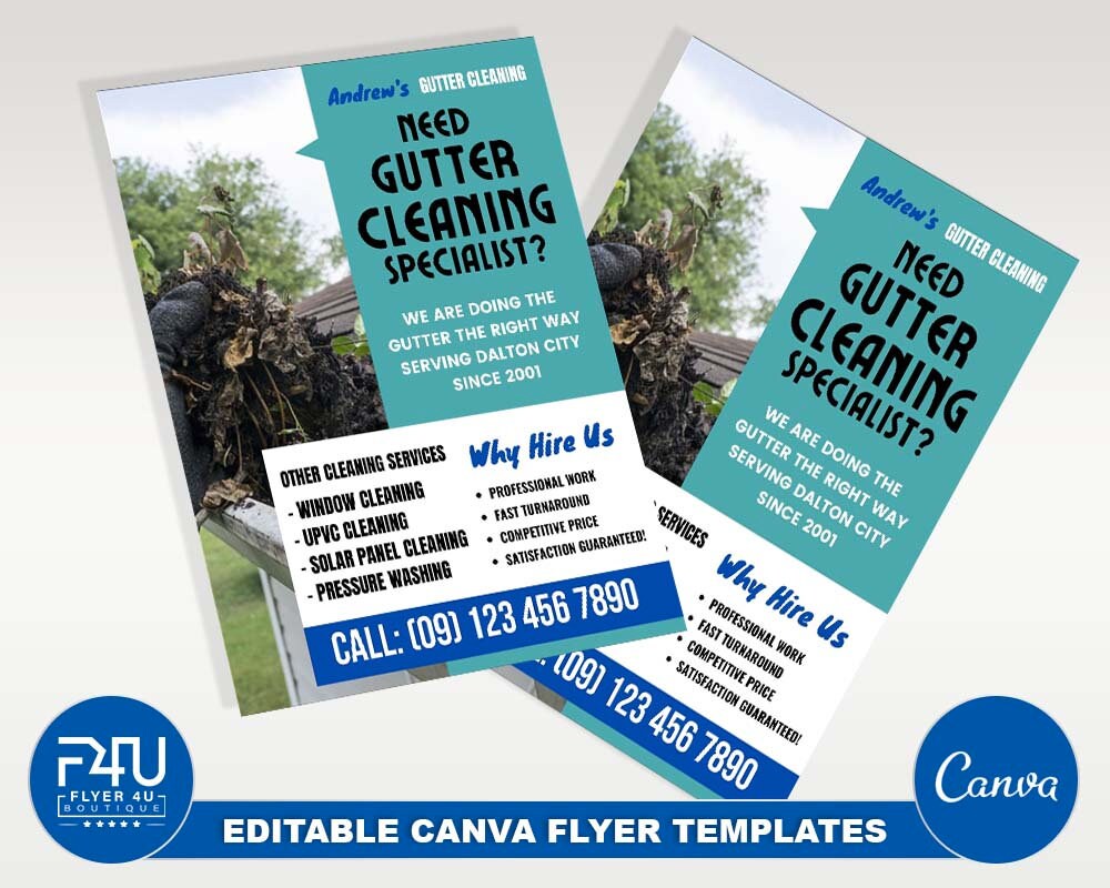 Gutter Cleaning Flyer, DIY Canva Gutter Cleaning Flyer Template 2022 ...