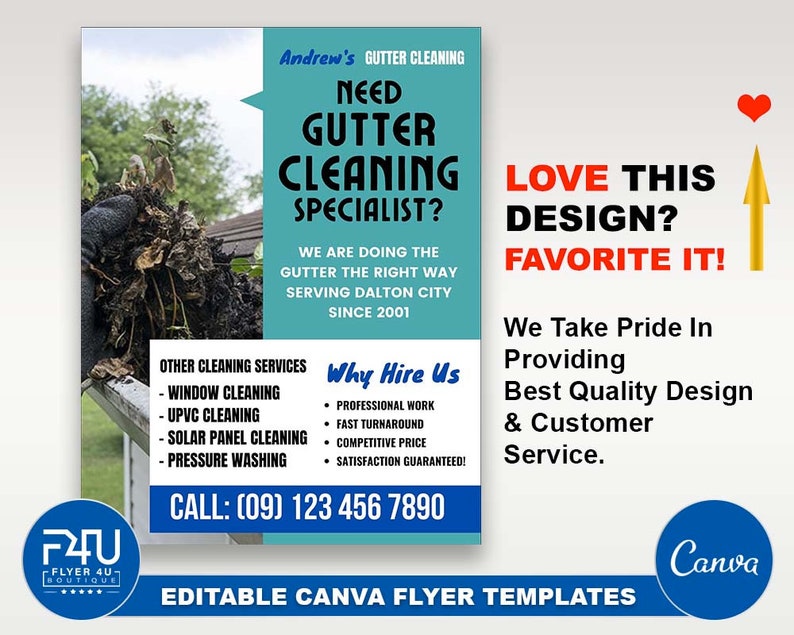 Gutter Cleaning Flyer, DIY Canva Gutter Cleaning Flyer Template 2022 ...