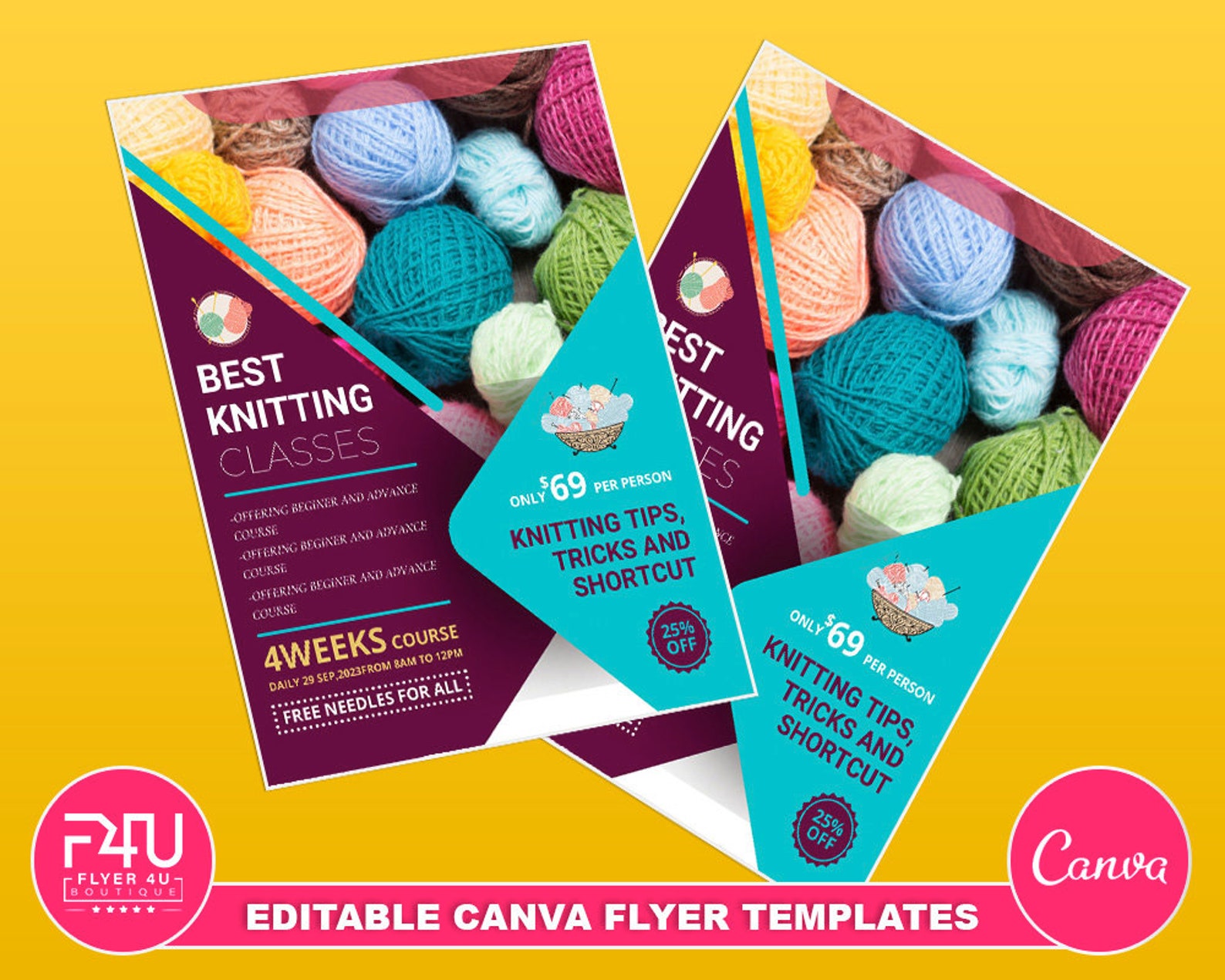 Knitting Crocheting Lessons Flyer DIY Canva Knitting - Etsy