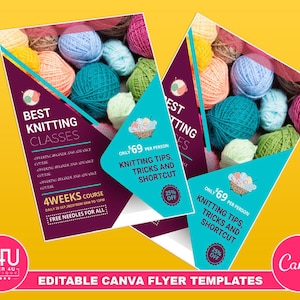 Knitting Crocheting Lessons Flyer, DIY Canva Knitting Crocheting ...