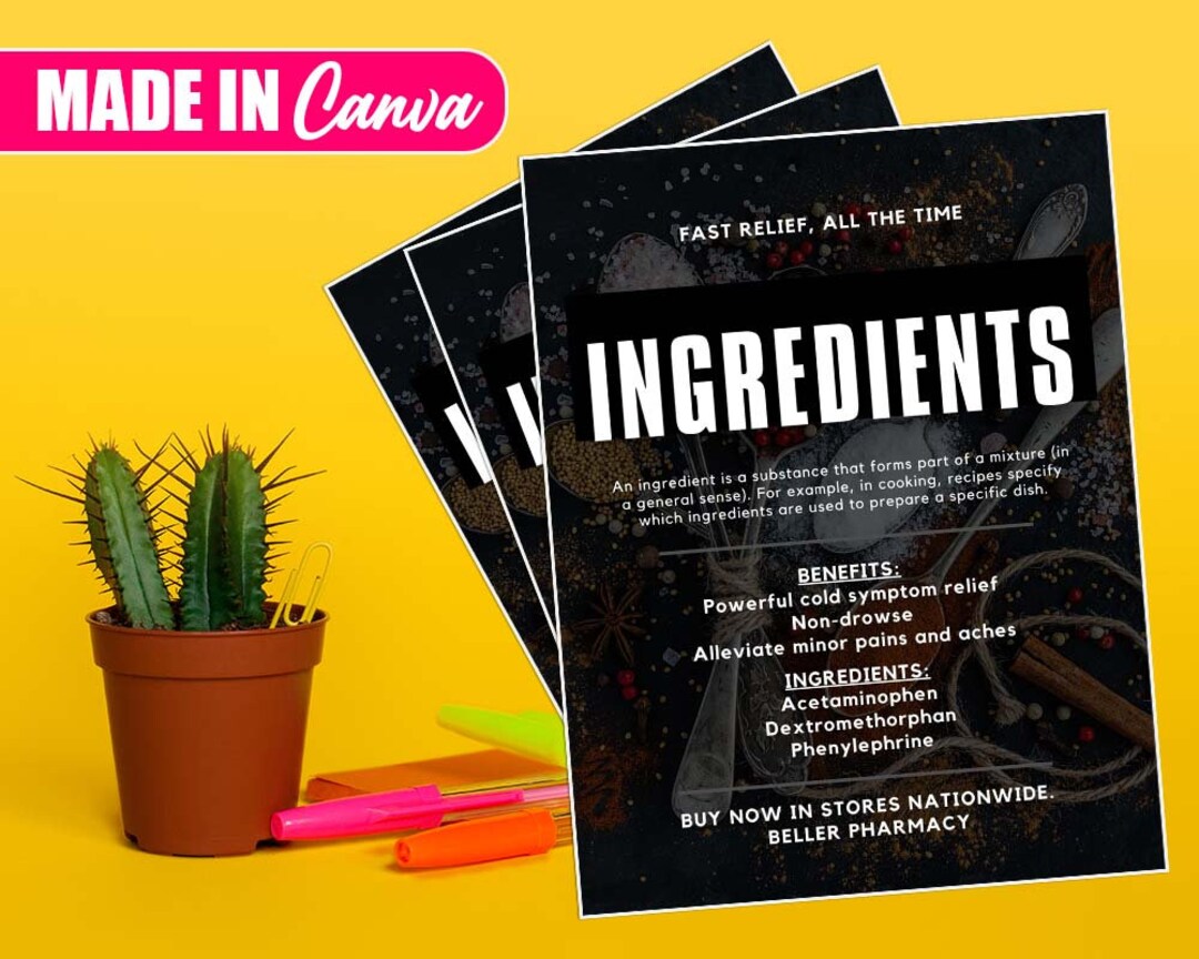Ingredients Flyer, DIY Canva Ingredients Templates, Editable Canva US ...