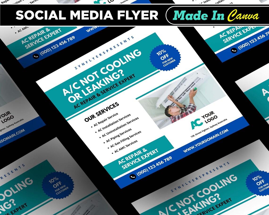 Air Conditioning Repair Flyer, DIY Canva Air Conditioning Template 2022 ...