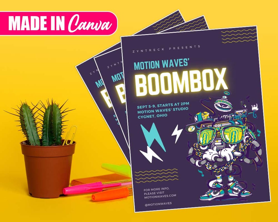 Boombox Flyer, DIY Canva Boombox Flyer Template, Editable Canva US ...