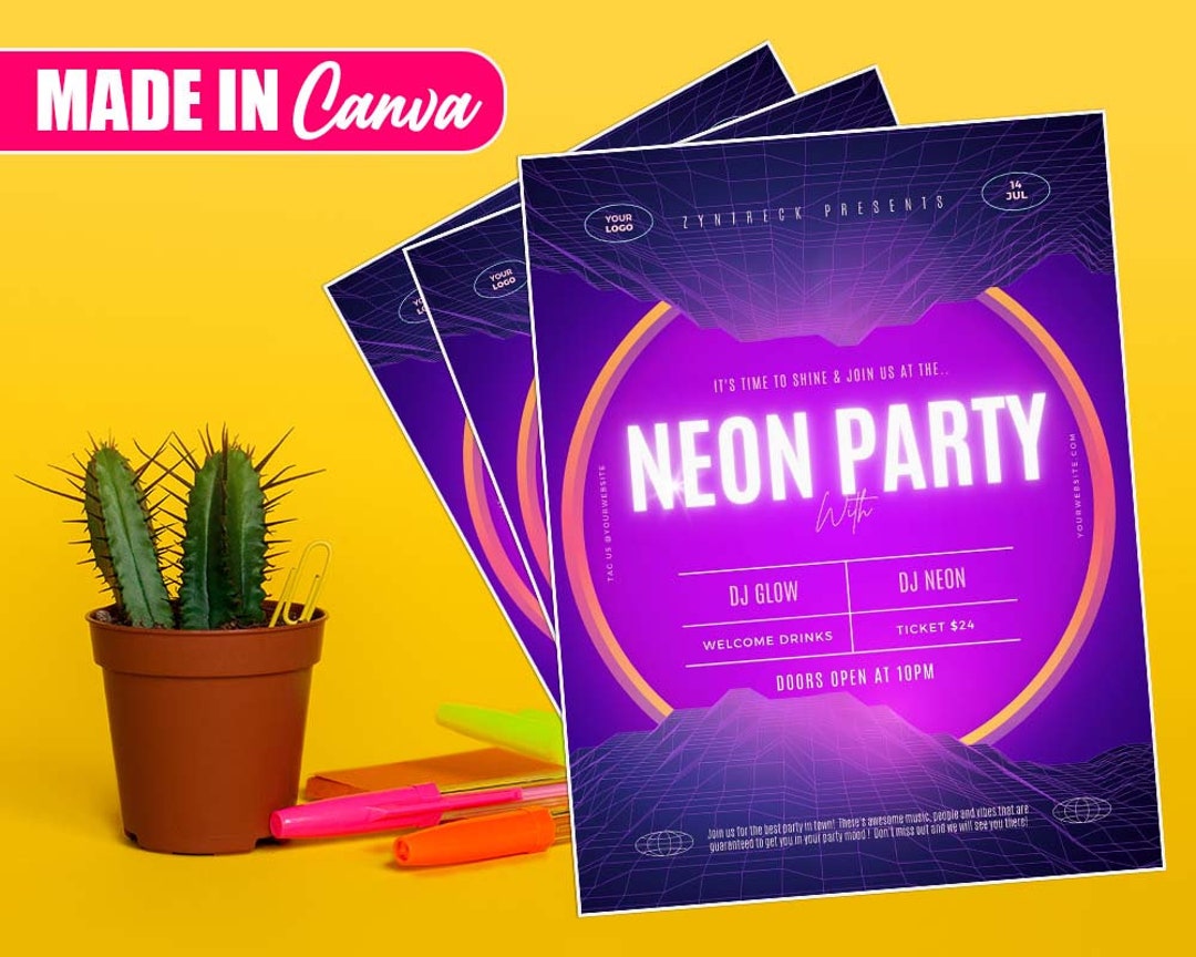 Neon Club Party Flyer, DIY Canva Neon Club Party Flyer, Editable Canva ...