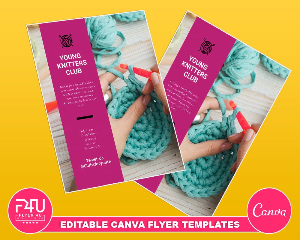 Knitting Crocheting Lessons Flyer, DIY Canva Knitting Crocheting ...