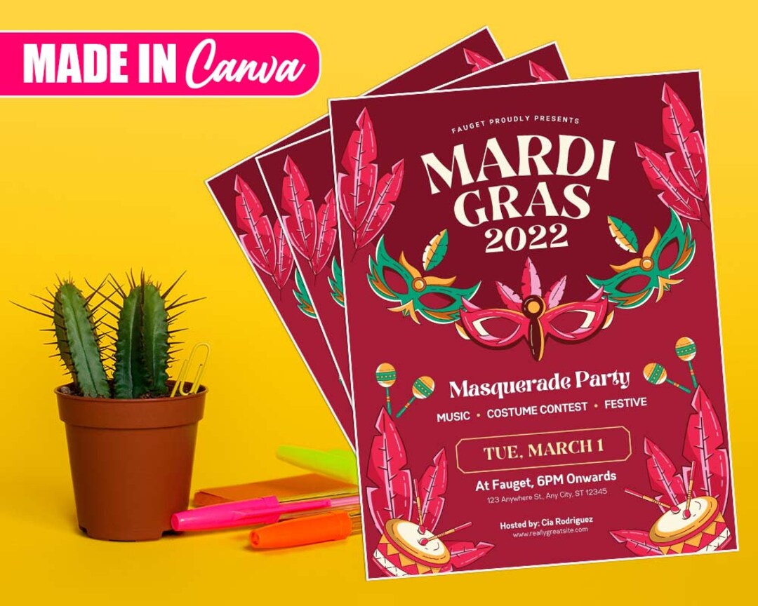Mardi Gras Carnival Party Flyer, DIY Canva Mardi Gras Carnival Party ...