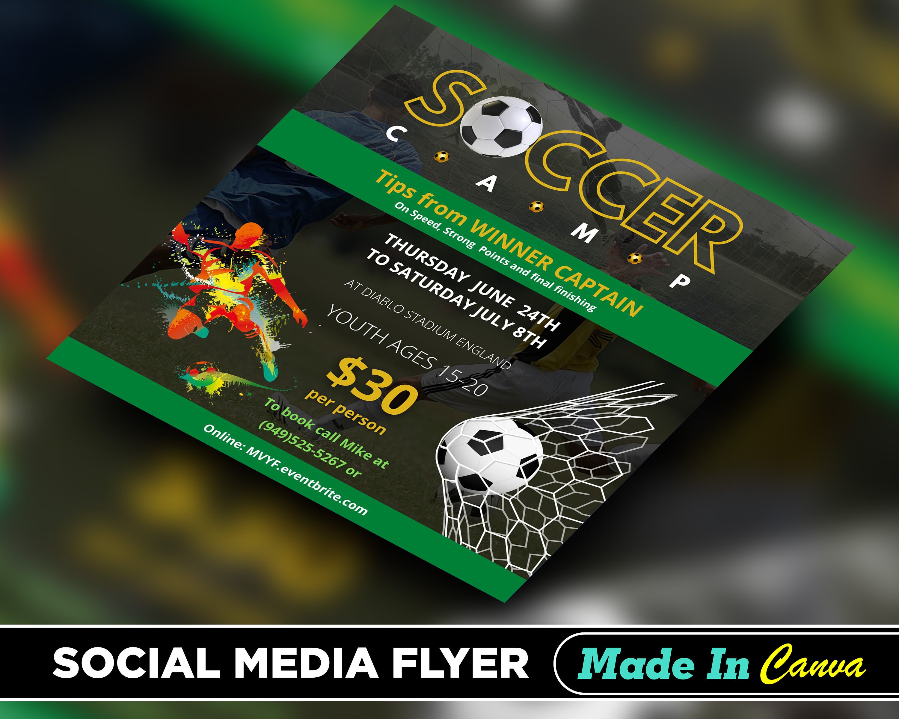 Soccer Camp Flyer, DIY Canva Soccer Camp Templates, Editable Canva ...