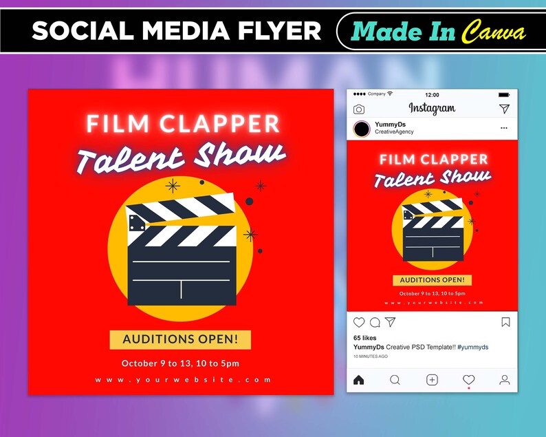 Film Clapper Talent Show Flyer, DIY Canva Film Clapper Talent Show ...