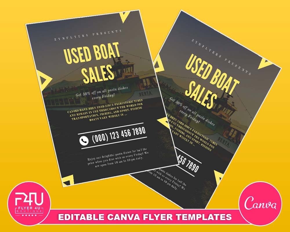 Used Boat Sales Flyer, DIY Canva Used Boat Sales Flyer Template 2022 ...