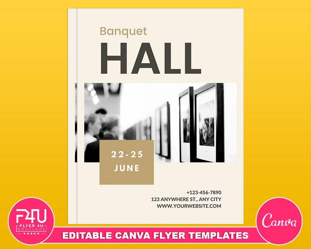 Banquet Hall Flyer, DIY Canva Banquet Hall Flyer Template, Editable ...
