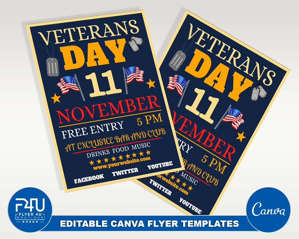 Veterans Day Flyer DIY Canva Veterans Day Flyer Template - Etsy