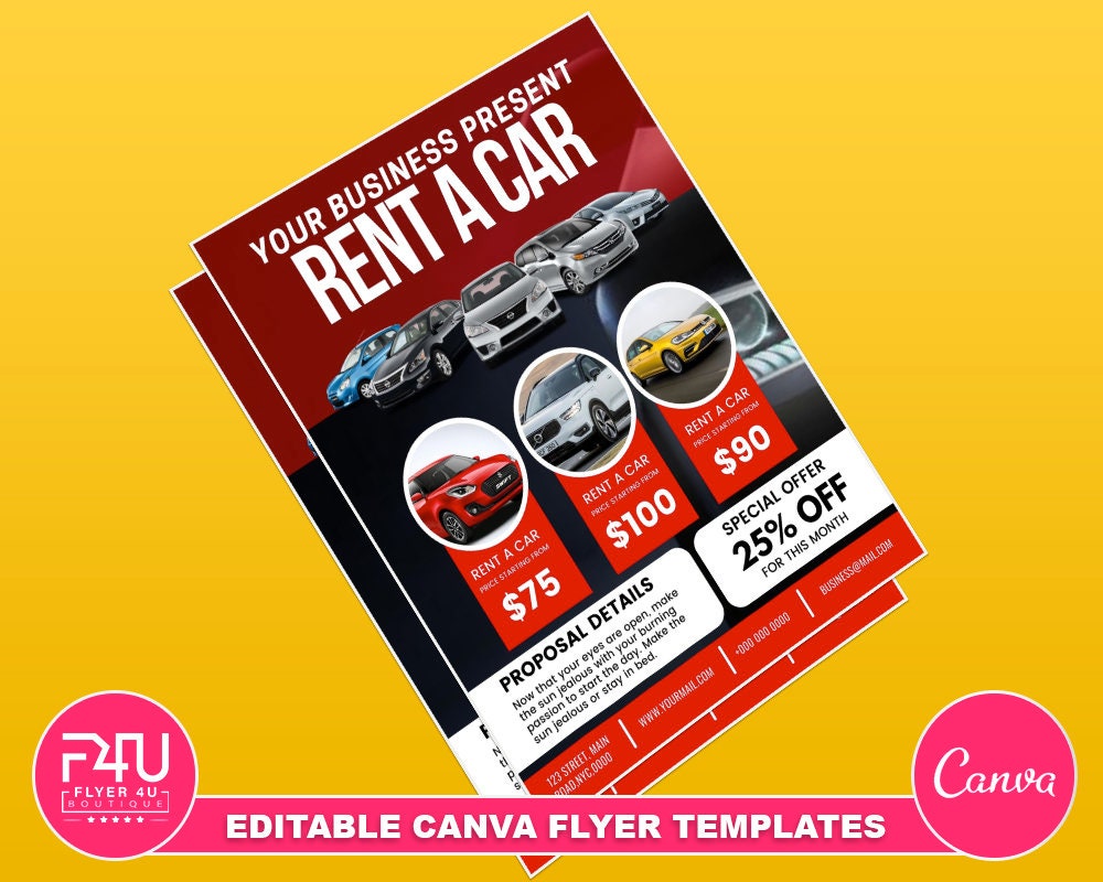 Car Rental Flyer, DIY Canva Car Rental Flyer, Editable Canva US Letter ...