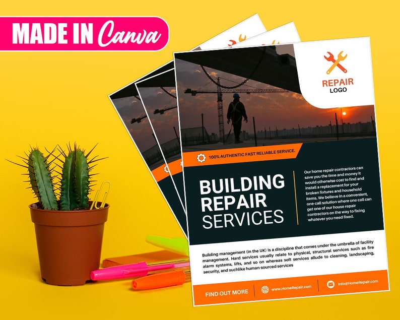 Building Maintenance Service Flyer, DIY Canva Building Maintenance ...