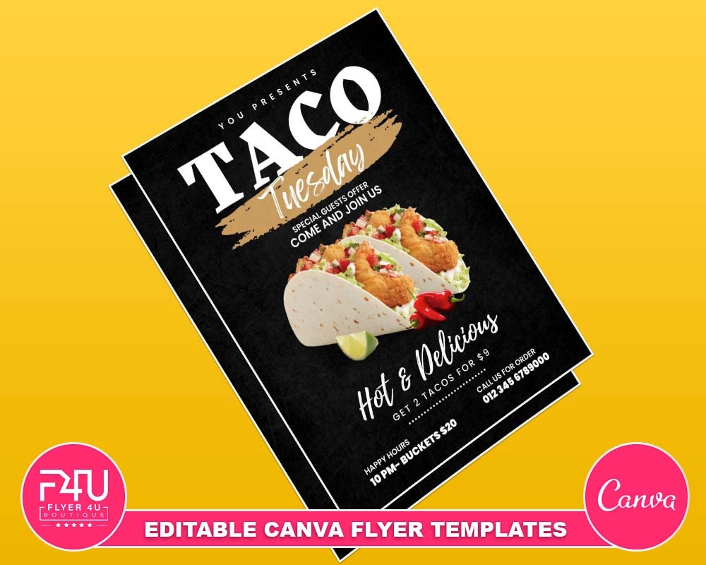Taco Flyer, DIY Canva Taco Flyer, Editable Canva US Letter Size ...