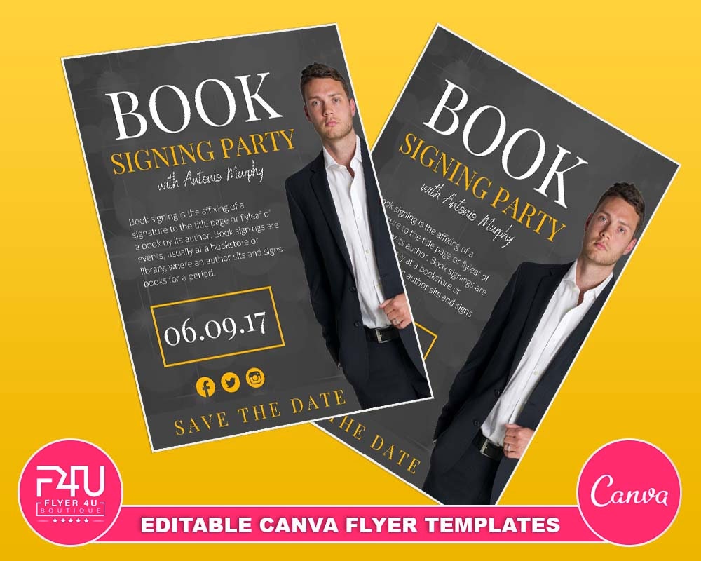 Book Signing Flyer, DIY Canva Book Signing Flyer Template 2022 ...