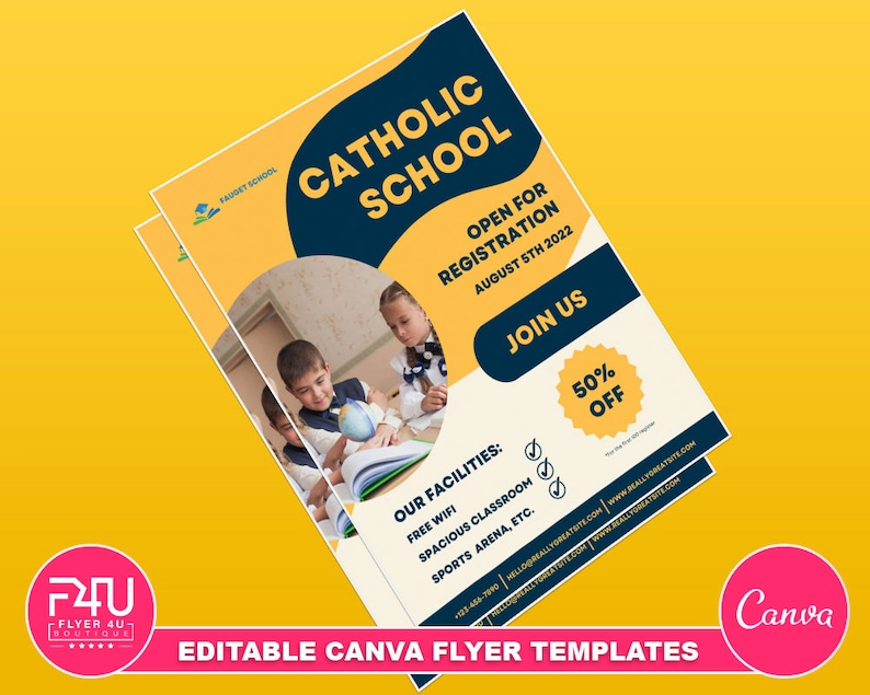 Catholic School Flyer, DIY Canva Catholic School Flyer Template ...