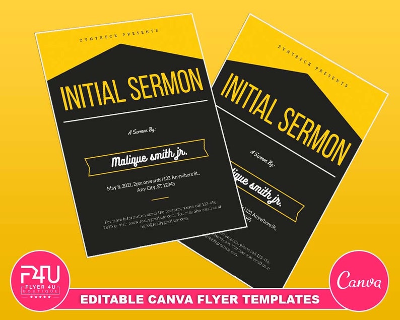 Initial Sermon Flyer, DIY Canva Initial Sermon Flyer Template, Editable ...