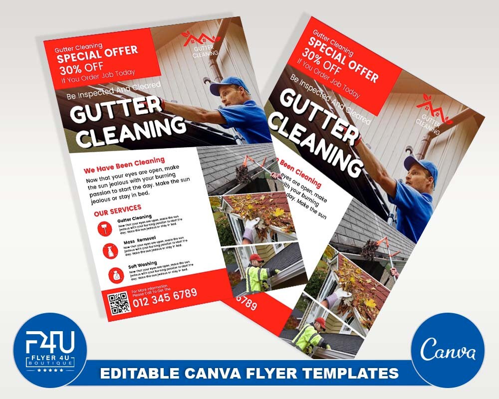 Gutter Cleaning Flyer, DIY Canva Gutter Cleaning Flyer Template 2022 ...