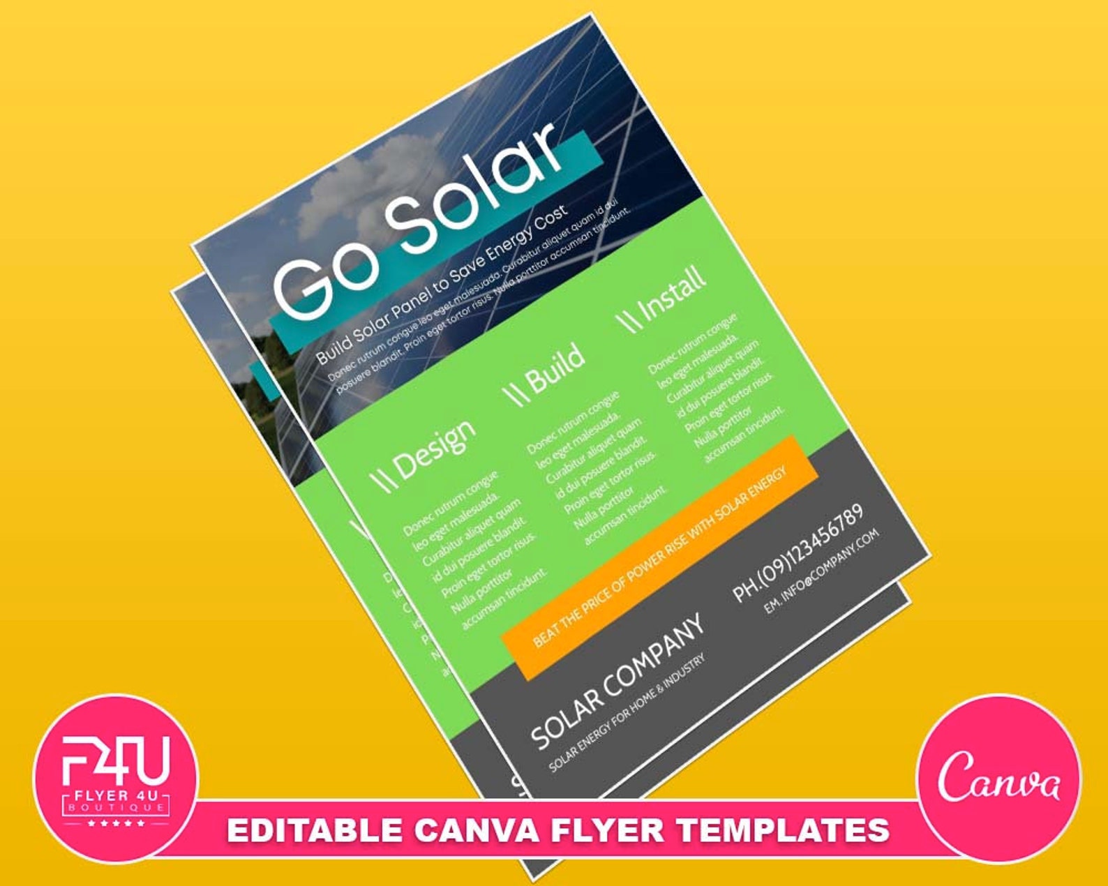 Solar Flyers Template, DIY Canva Solar Flyers, Editable Canva US Letter ...