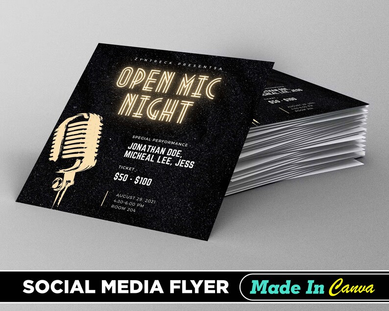 Open Mic Night Flyer, DIY Canva Open Mic Night Flyer Template 2022 ...