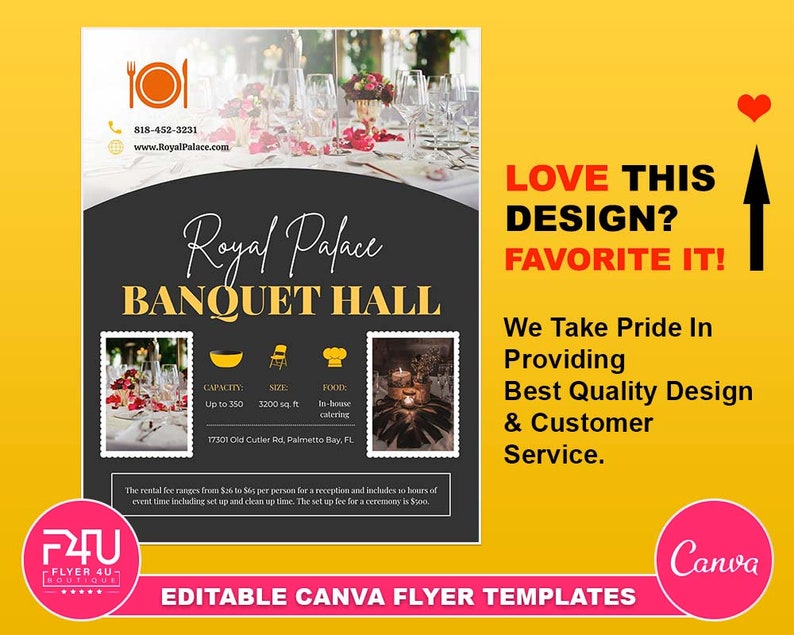 Banquet Facility Flyer, DIY Canva Banquet Facility Flyer Template 2022 ...