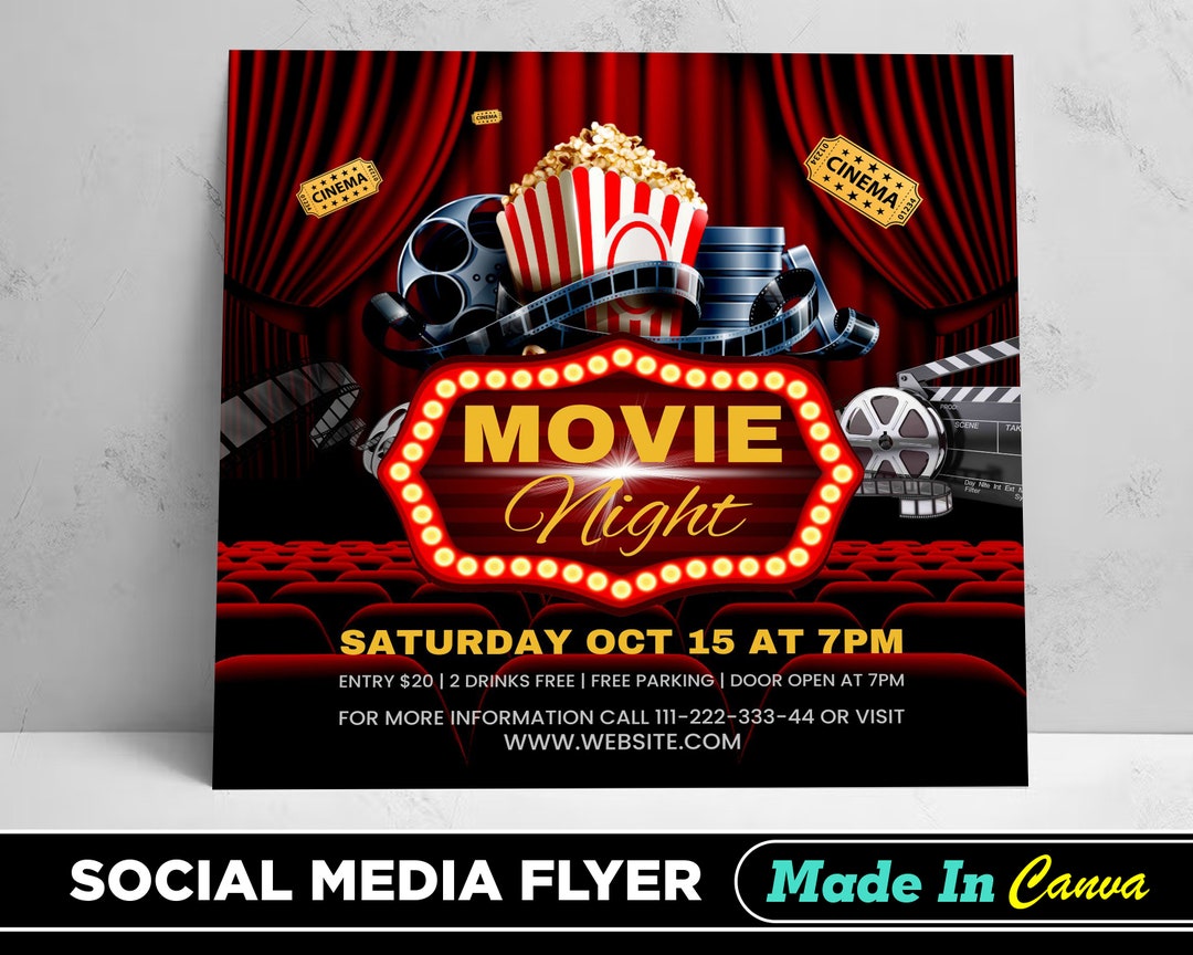 Movie Night Flyer, DIY Canva Movie Night Flyer Template, Editable Canva ...