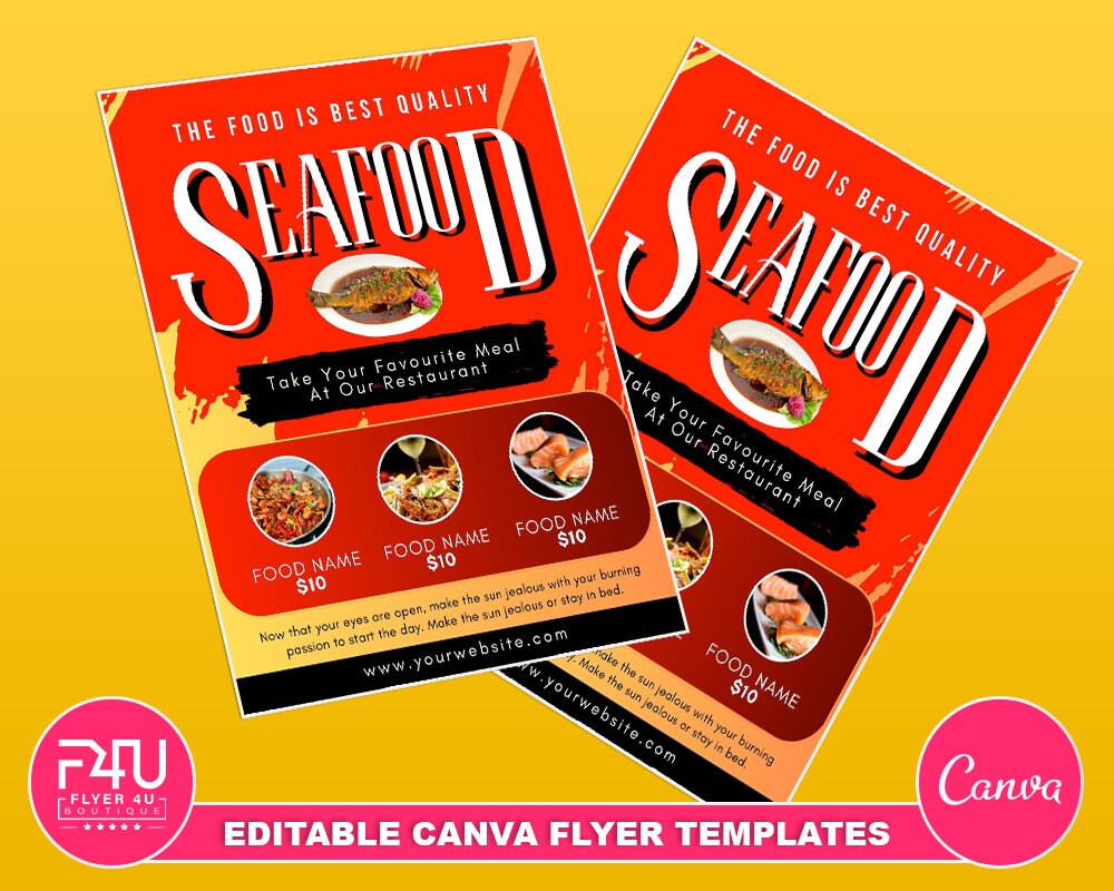 Seafood Flyer, DIY Canva Seafood Flyer Template, Editable US Letter ...