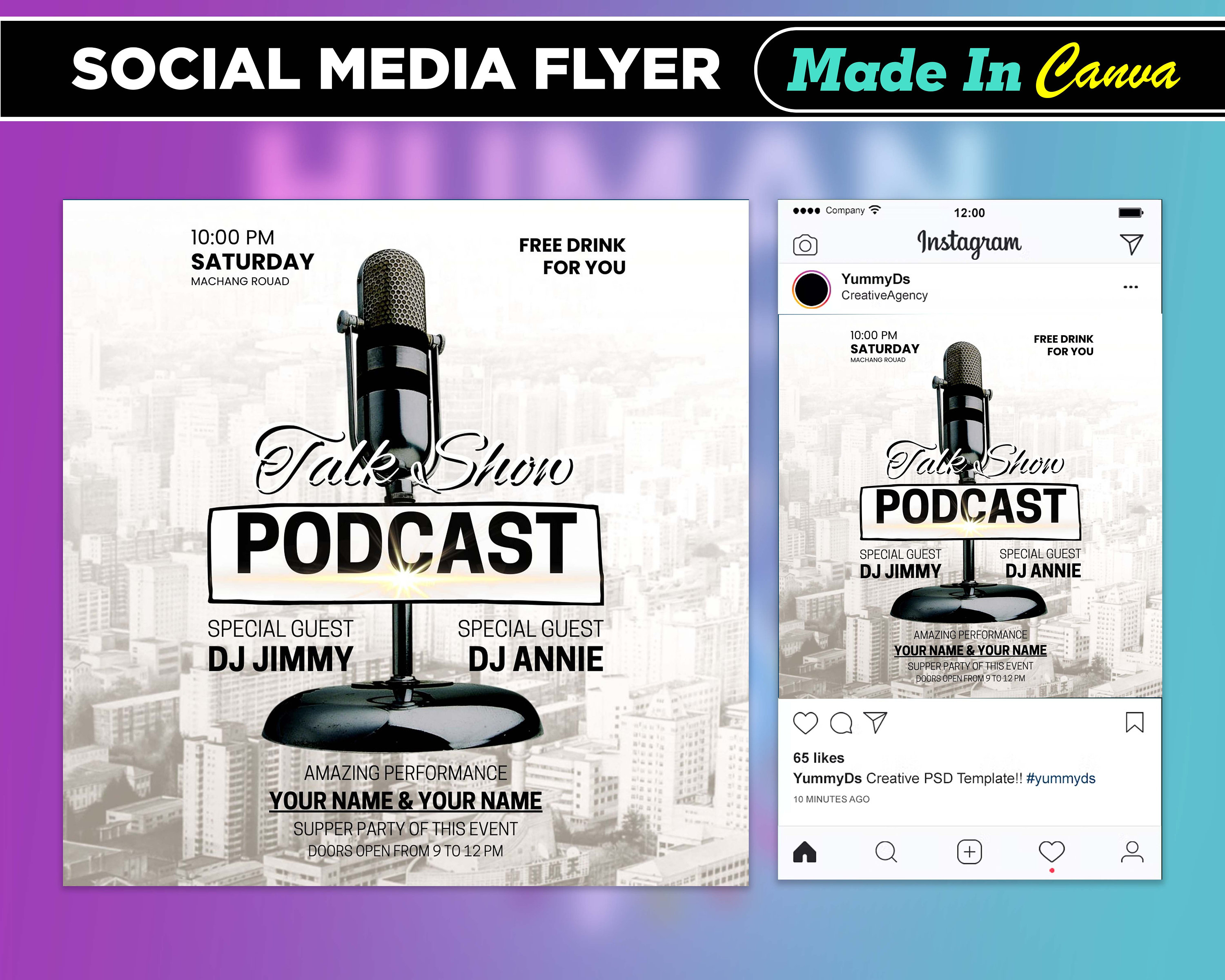 Podcast Flyer, DIY Canva Podcast Flyer Template 2022, Editable Social ...