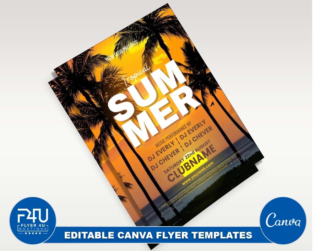 Summer Flyer, DIY Canva Summer Flyer Template 2022, Editable Canva US ...