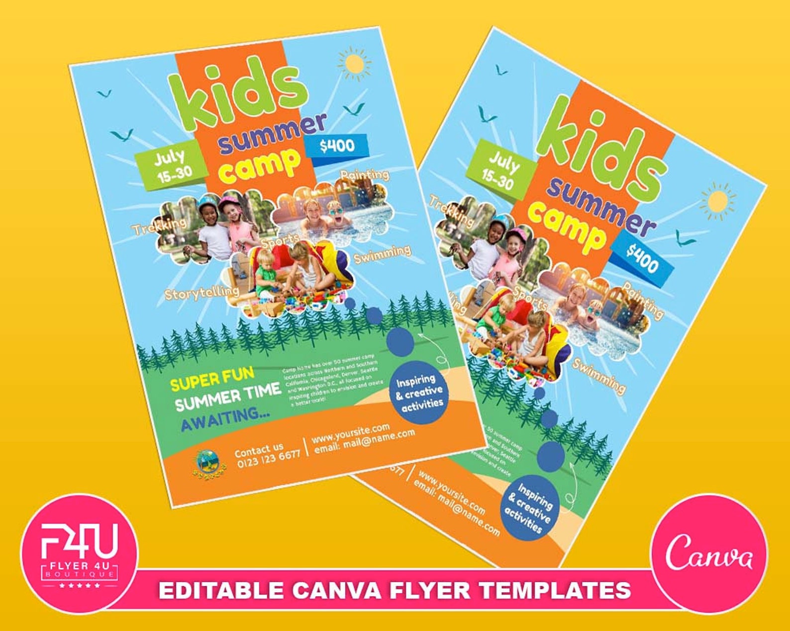 Kids Summer Camp Flyer, DIY Canva Kids Summer Camp Flyer 2022, Editable ...