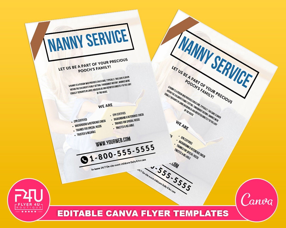 Nanny Service Flyer DIY Canva Nanny Service Flyer Template - Etsy