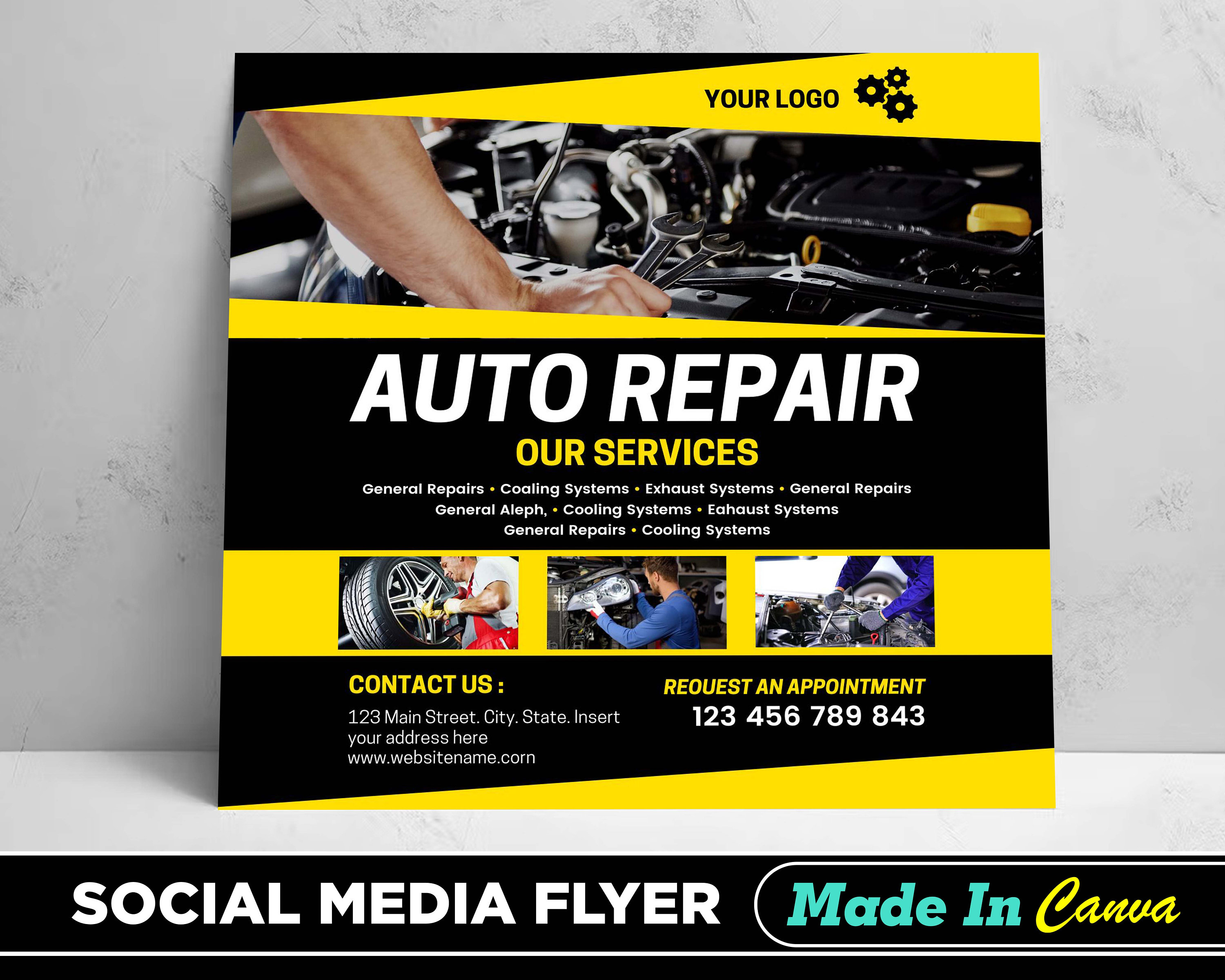 Mechanic Flyer, DIY Canva Mechanic Flyer Template 2022, Editable Social ...