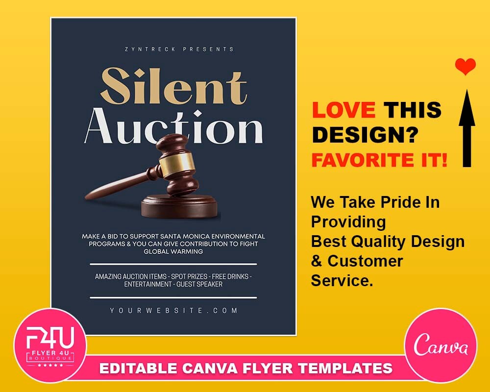 Live Auction Flyer, DIY Canva Live Auction Flyer Template, Editable US ...