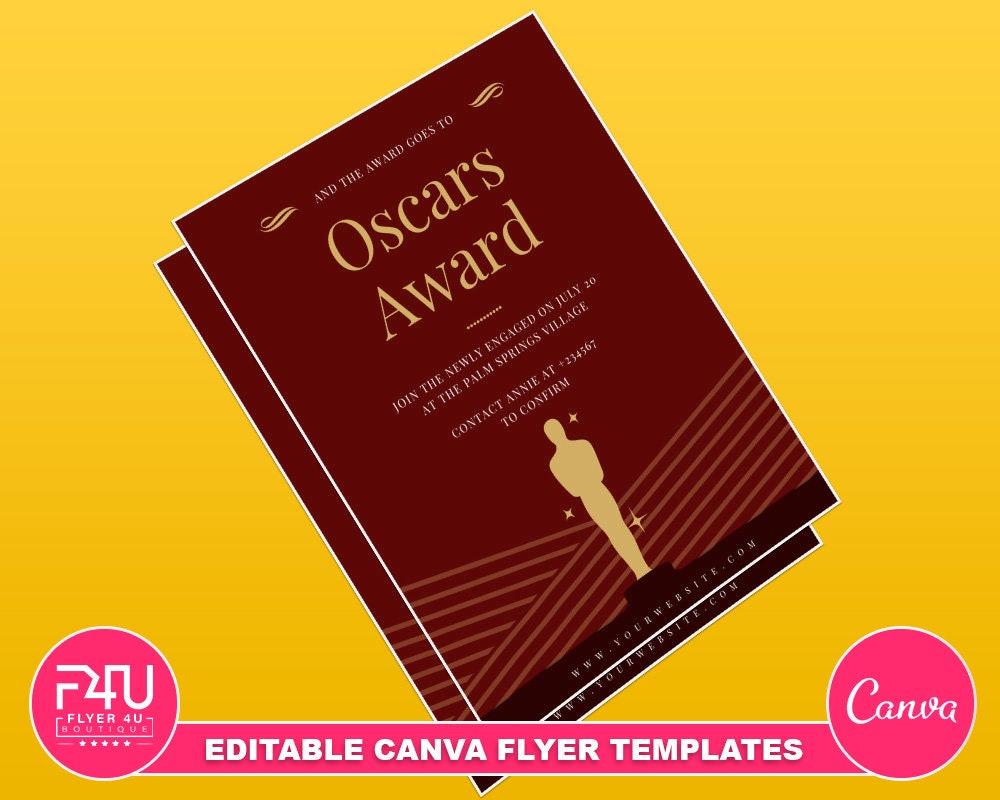 Oscars Award Flyer, DIY Canva Oscars Award Flyer, Editable Canva US ...