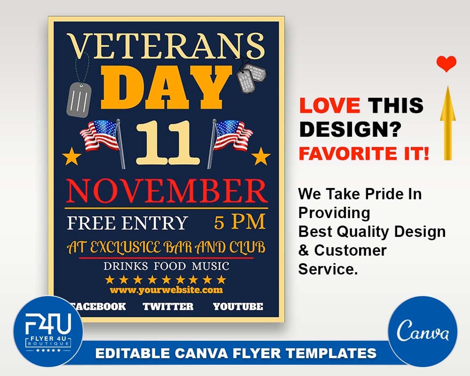 Veterans Day Flyer DIY Canva Veterans Day Flyer Template - Etsy